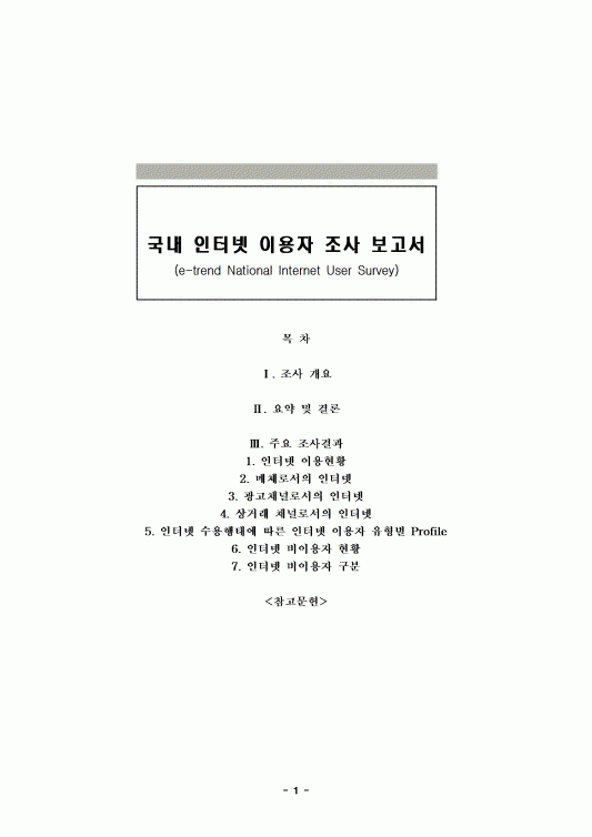 국내 인터넷 이용자 조사보고서