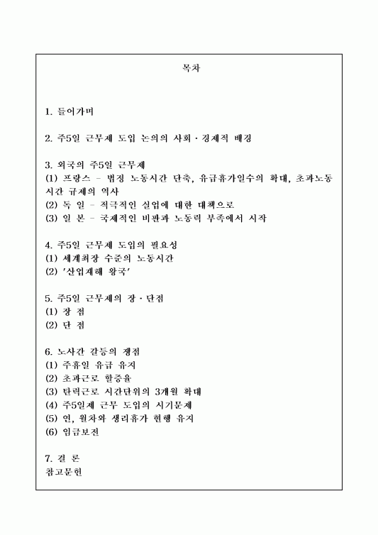 주5일근무제의 쟁점사항과 외국의 사례분석