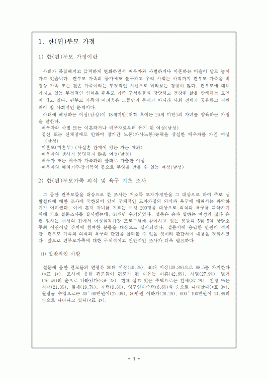 편부모 가족 레포트 자료