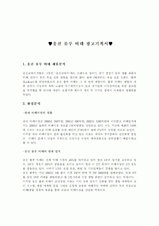 웅진 룰루 비데 광고기획서