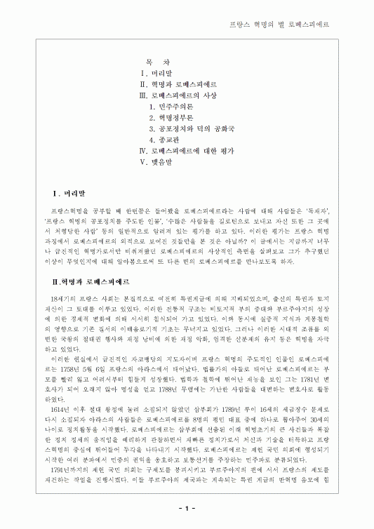 프랑스 혁명의 별 로베스피에르
