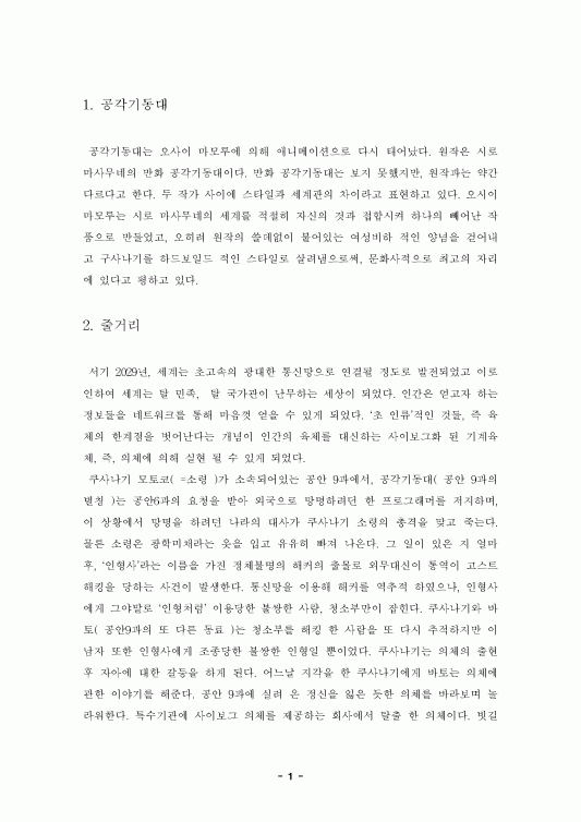 공각기동대 에니메이션의 감상문입니다