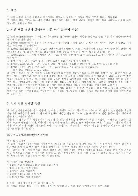 [사범/법학] 피아제의 인지발달이론 인간 행동 내면의 심리학적 기본 단위(조직과적응)