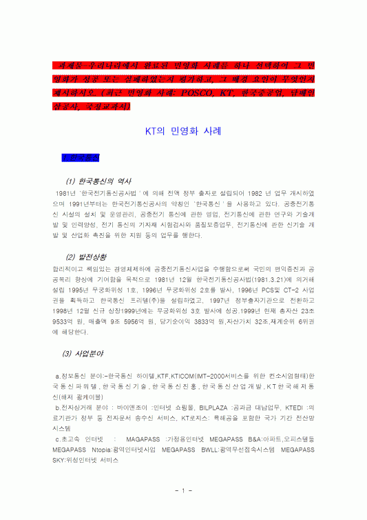KT의 민영화 사례