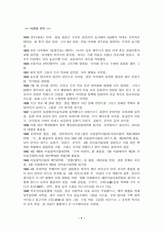 이중섭의 연보와 화풍 작품 감상