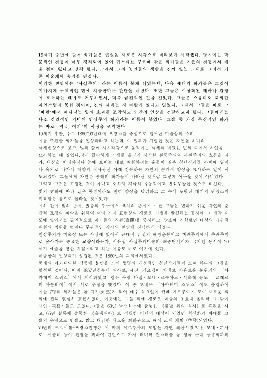 인상주의와 인상파작가들의 작품설명과 생애