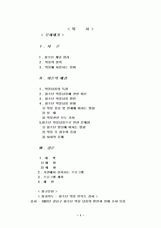 청소년 약물남용에 따른 문제점과 사회사업적인 대안방안