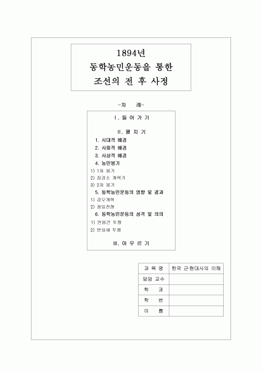 동학농민운동을 통한 조선의 전후 사정