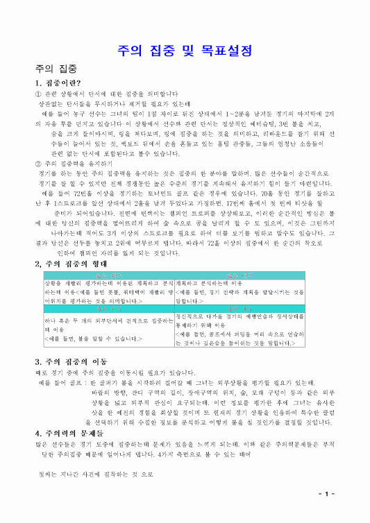 스포츠심리(주의집중및 목표설정)