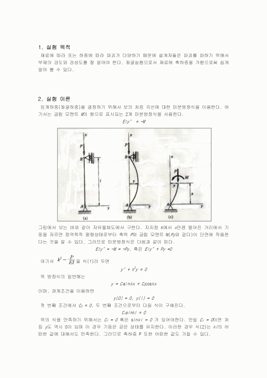 [공학/컴퓨터/통신] 좌굴실험