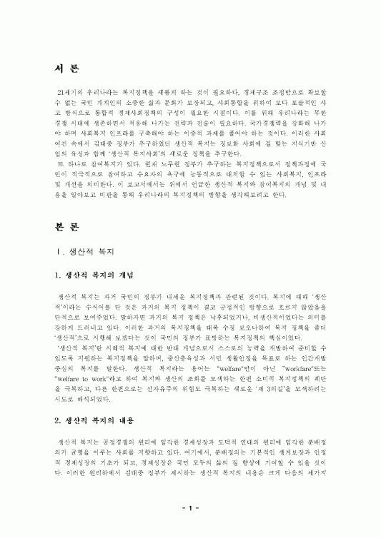 생산적 복지와 참여복지