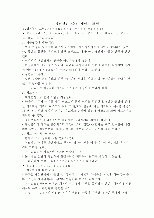 정신건강간호의 개념적 모형