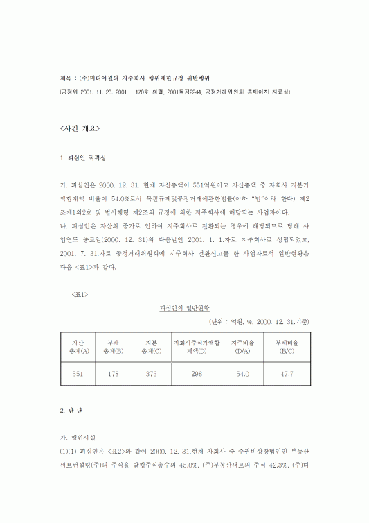경제력 집중 억제 심결례 및 평석