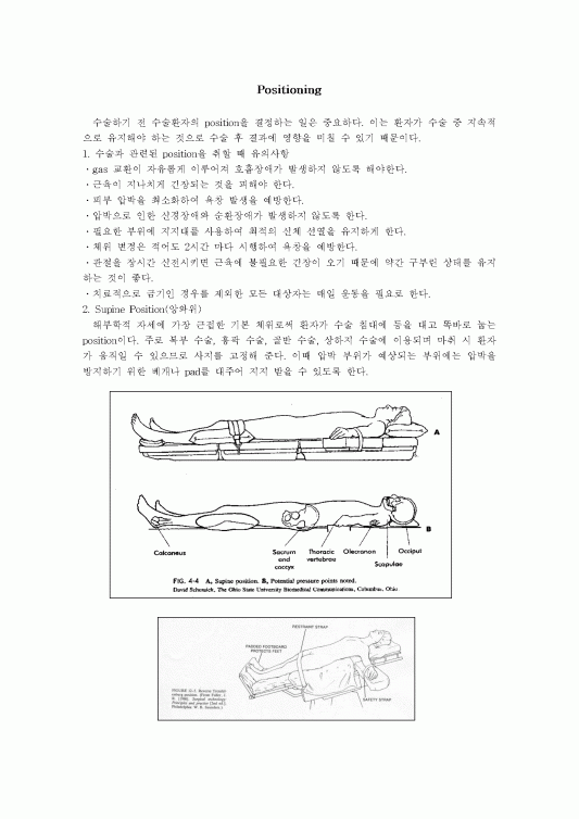 수술시 체위의 종류와 목적 유의사항