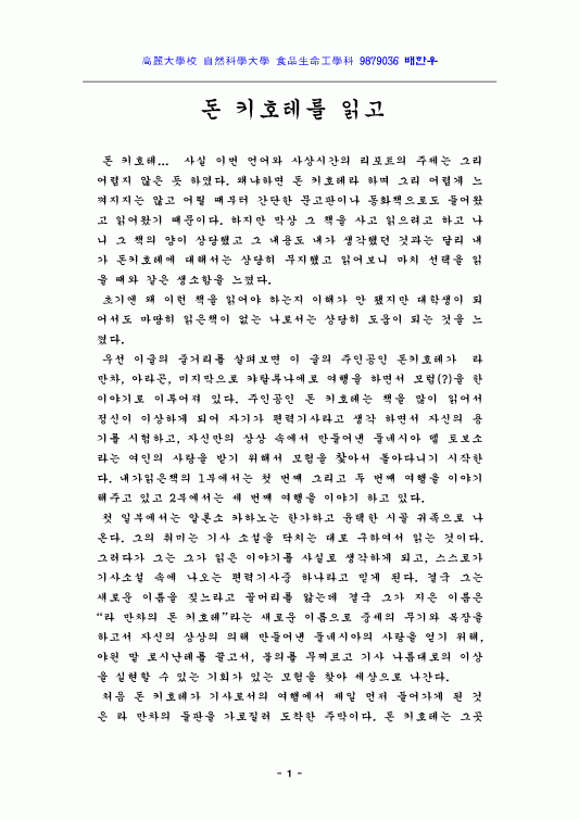 [독후감] 돈키호테를 읽고
