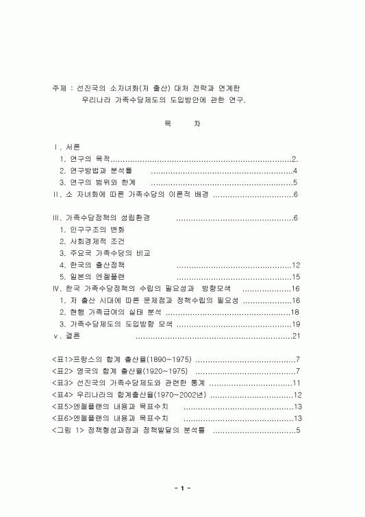 우리나라 가족수당제도의 도입방안에 관한 연구.
