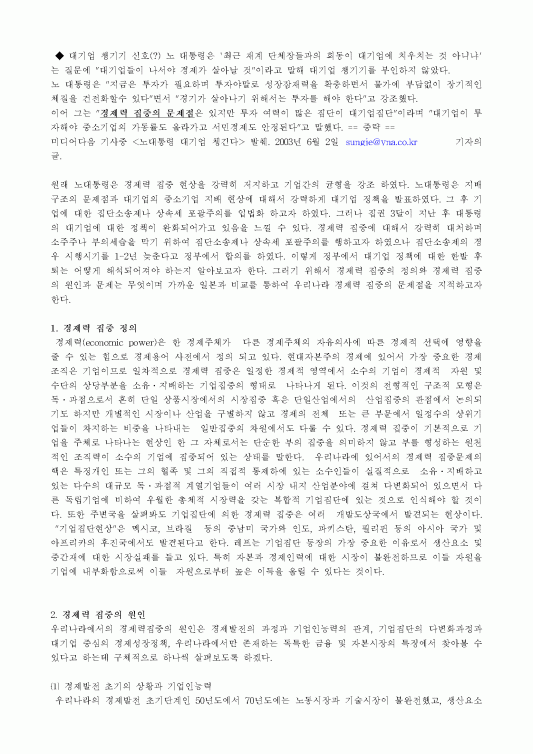 한국경제 경제력 집중 문제