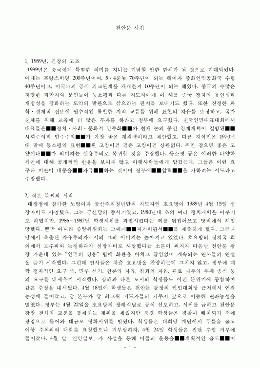 천안문 사건 레포트 자료