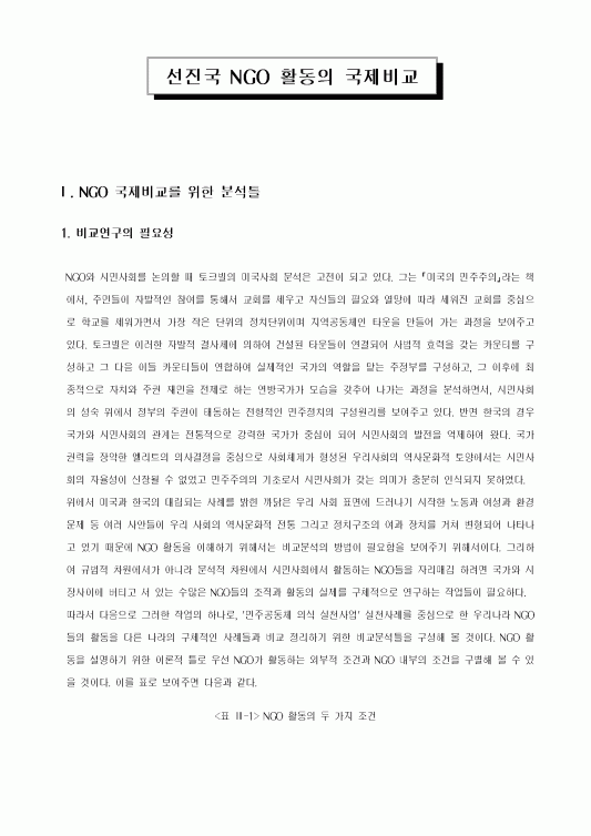 선진국 NGO 활동의 국제비교