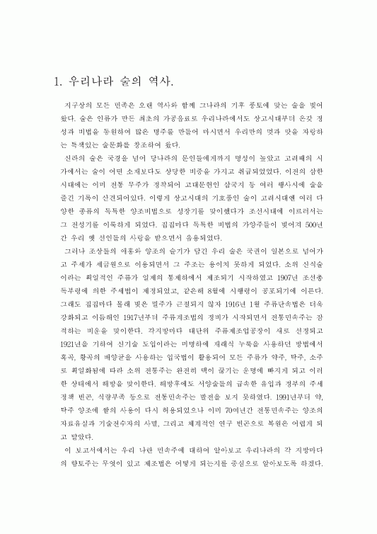한국 술의 역사와 지역별 술의 특징