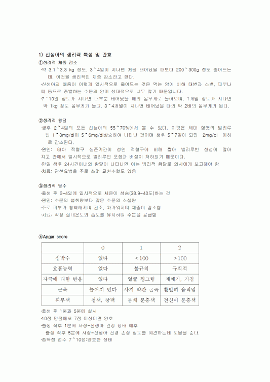 신생아 ,미숙아 생리적 특성및 간호 , 예방접종표, 아기 트림시키는 법