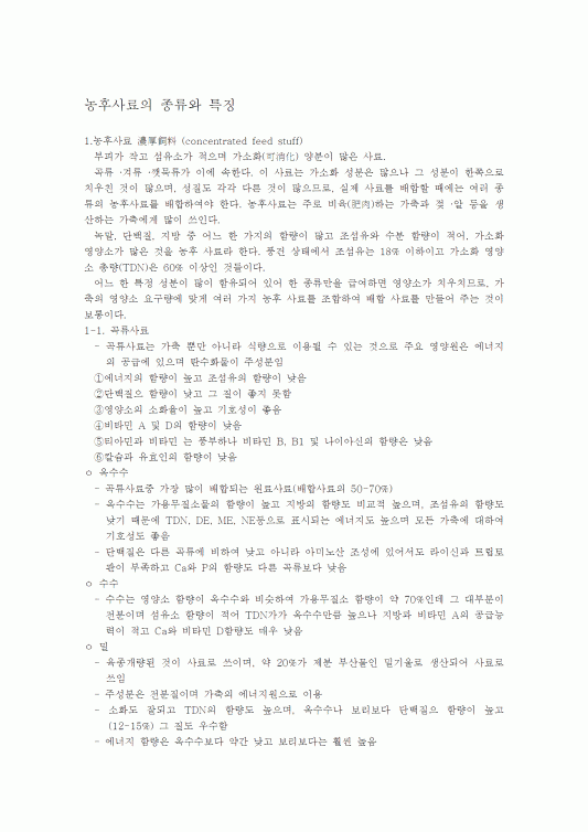 농후사료의 종류와 영양적 가치
