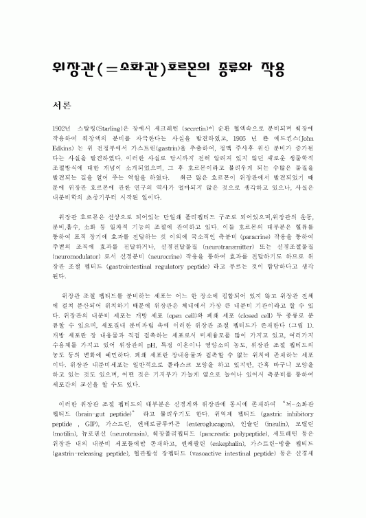 위장관 호르몬의 종류와 작용
