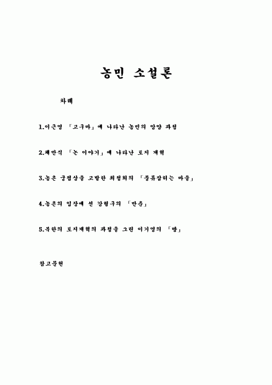 농민 소설론 레포트 자료