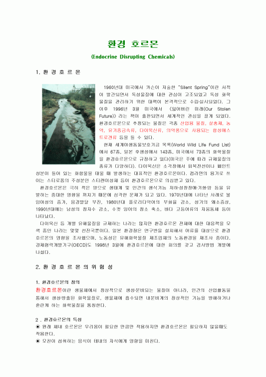환경호르몬의 특징과 인체에 미치는 영향및 나의견해