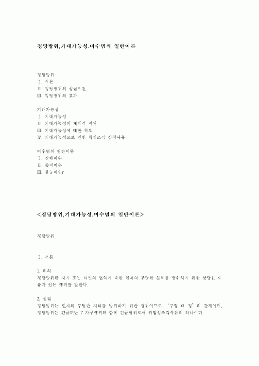 법학-정당방위,기대가능성.미수범의 일반이론