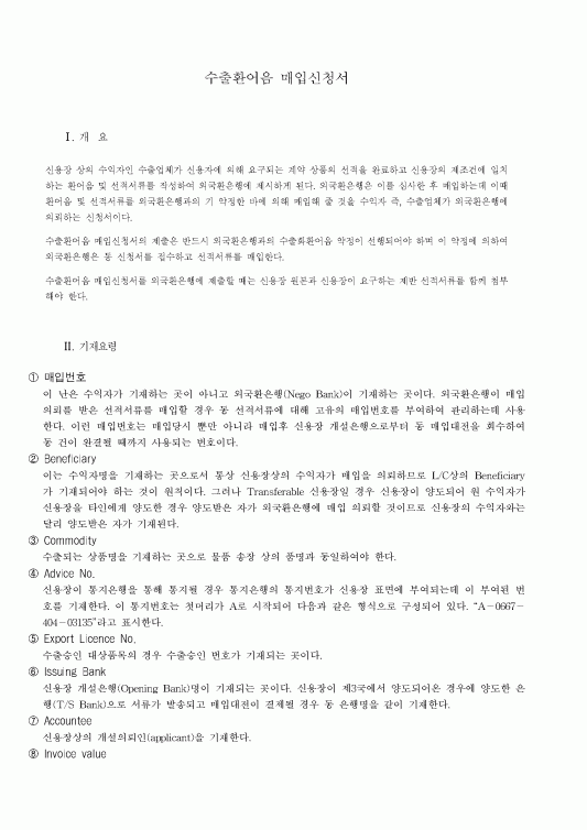 수출환어음 매입신청서