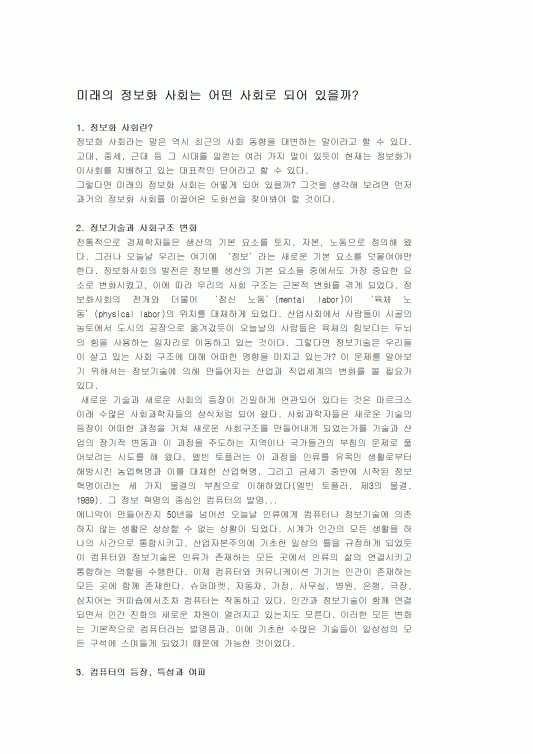 미래의 정보화 사회의 전망
