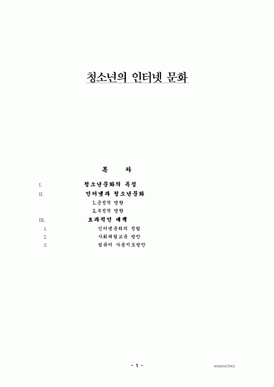[인문과학] 청소년의 인터넷 문화