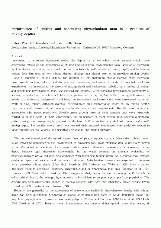 Performance of sinking and nonsinking phytoplankton taxa in a gradient of mixing