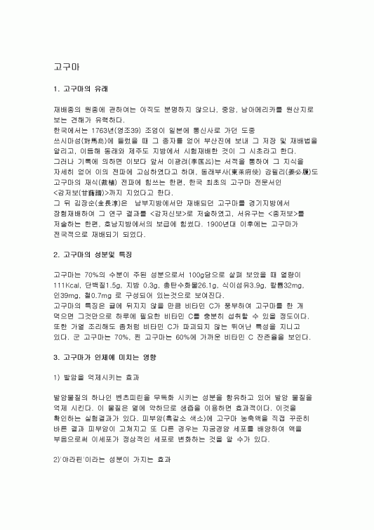 고구마에 대하여