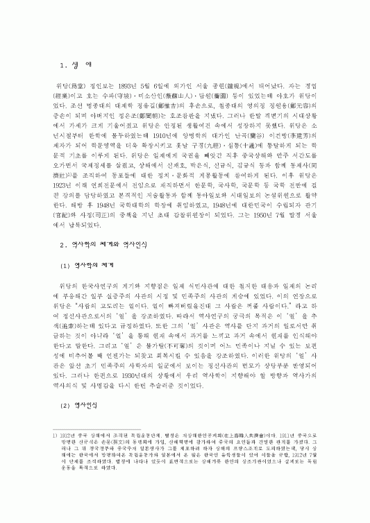 정인보의 생애와 역사관에 대해