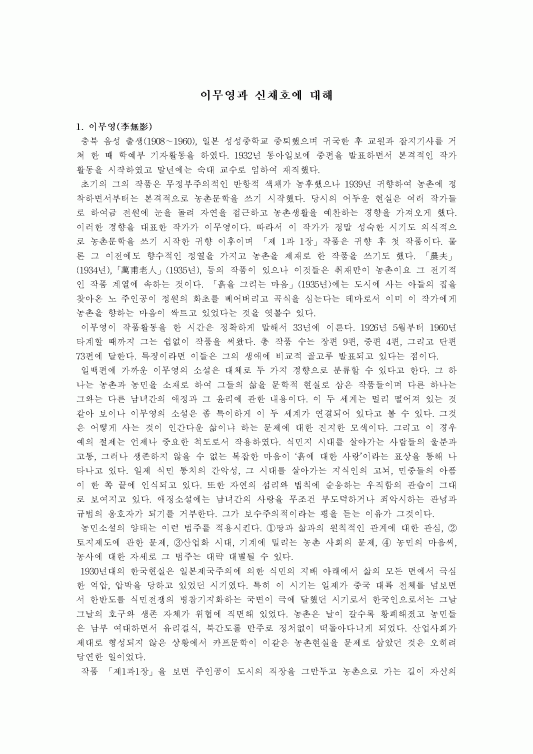 문학기행(이무영과 신채호에 대하여)