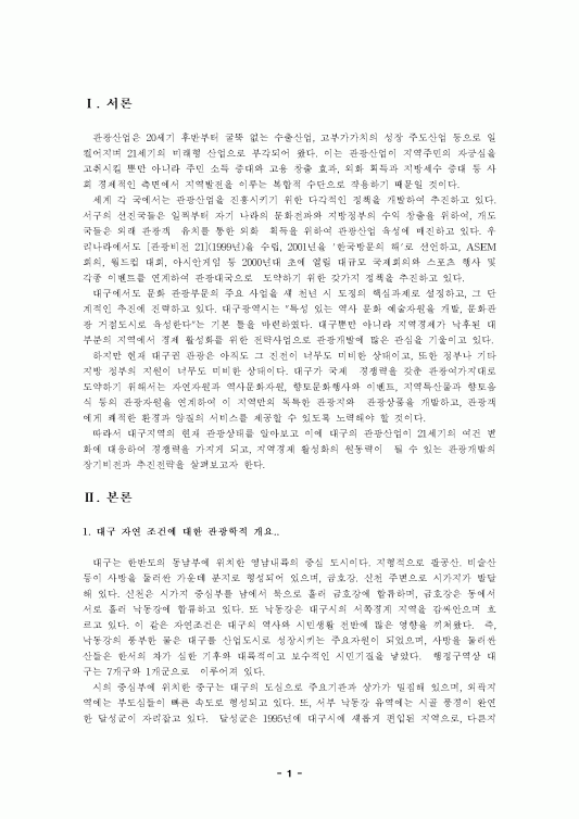대구지역 관광 문제점과 개선방안