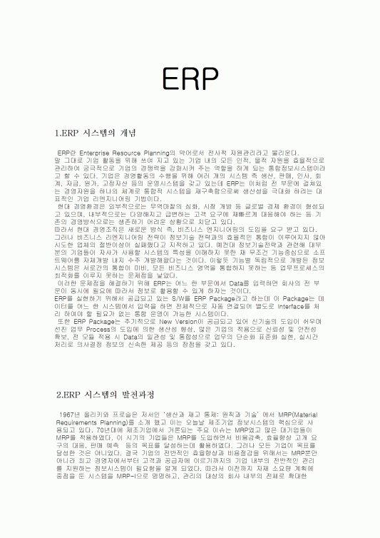 ERP(Enterprise Resource Planning 전사적자원관리)