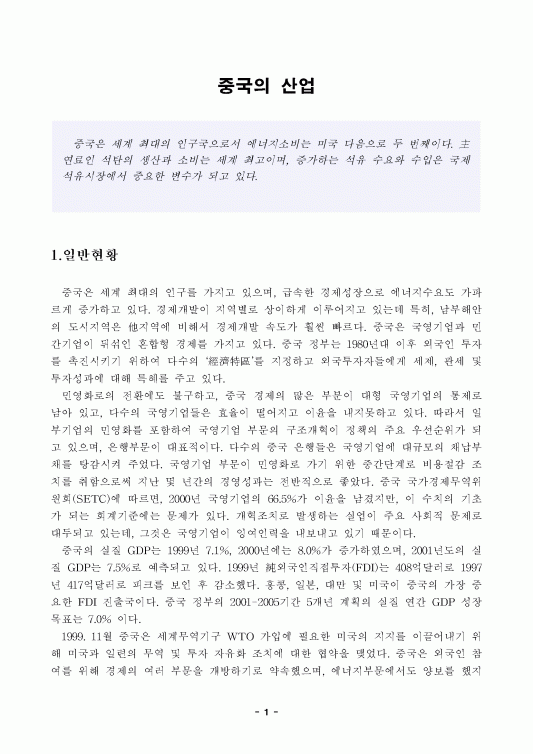 중국산업 레포트 자료