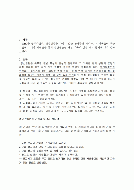 정신장애 대상자 가족의 경험사례