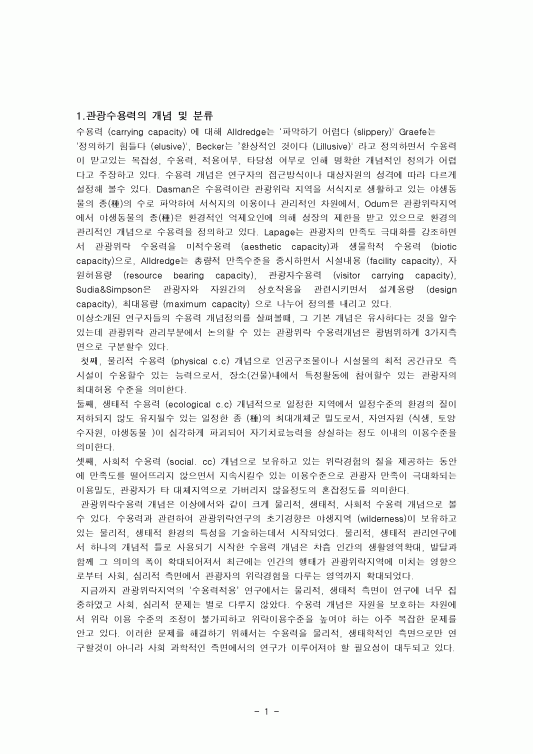 관광수용력 레포트 자료