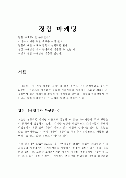 경험마케팅 레포트 자료
