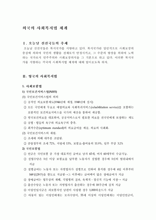 [사회복지] 외국의 사회복지법 체계