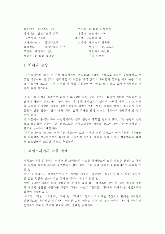 세익스피어의 작품세계(베니스의 상인)