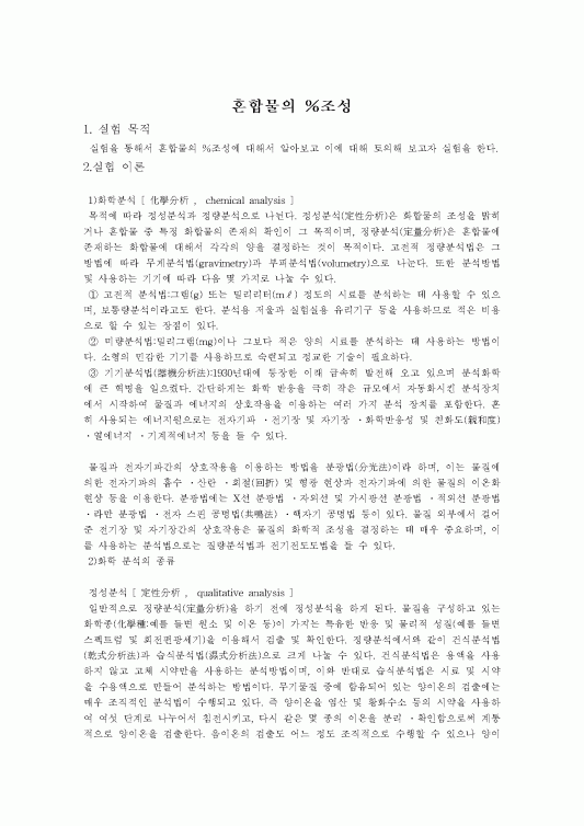 혼합물의 %조성