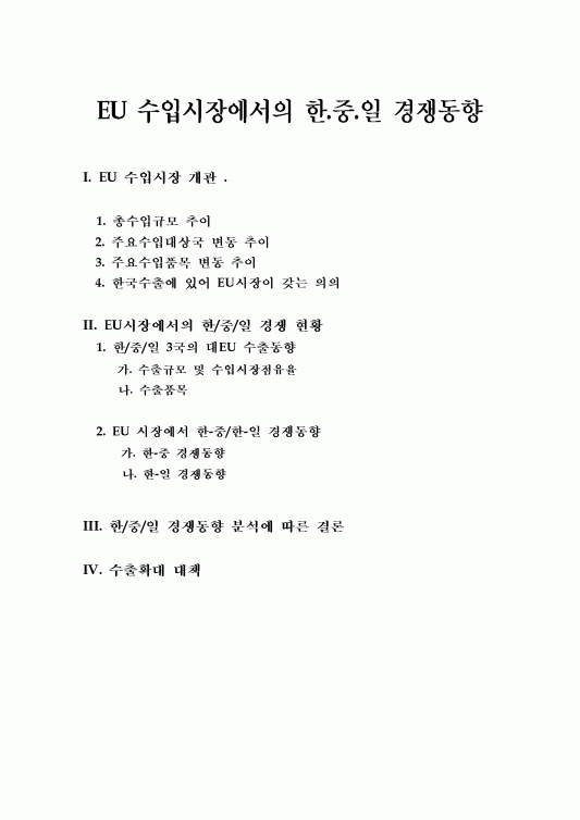 EU 수입시장에서의 한.중.일 경쟁동향