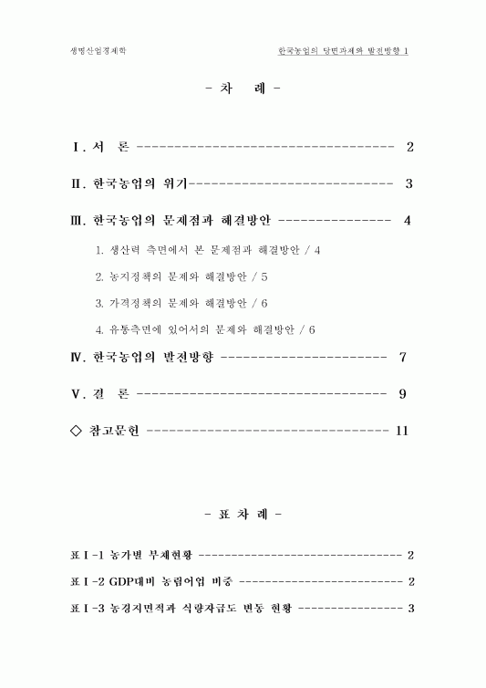 한국농업의 당면과제와 발전방향