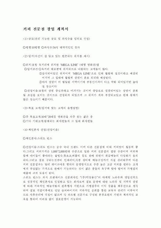 커피 전문점 창업계획서