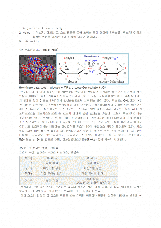 [생화학]hexokinase의 활성